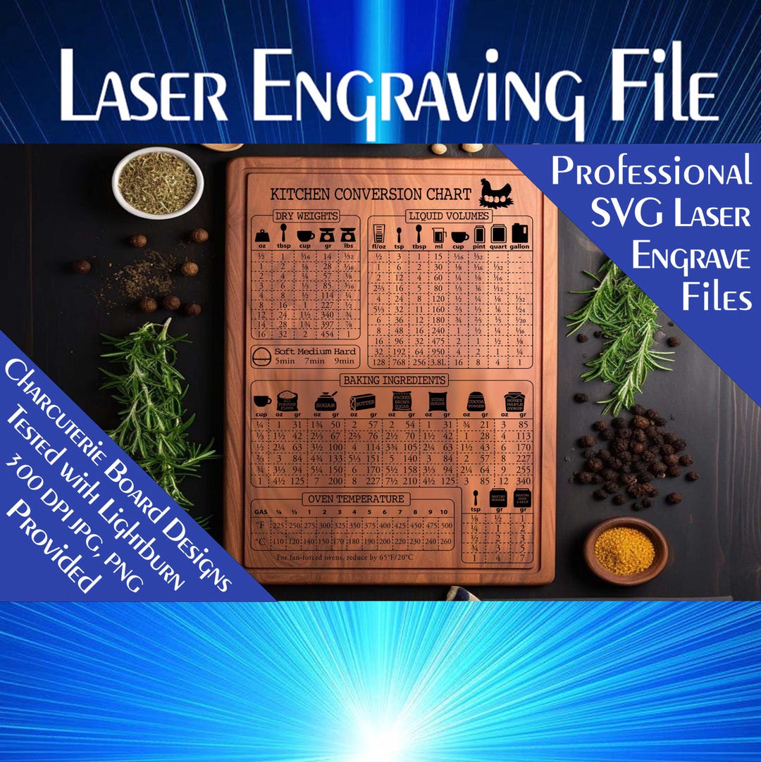 Laser Engrave SVG File, Kitchen Conversion Chart SVG, Decorative ...