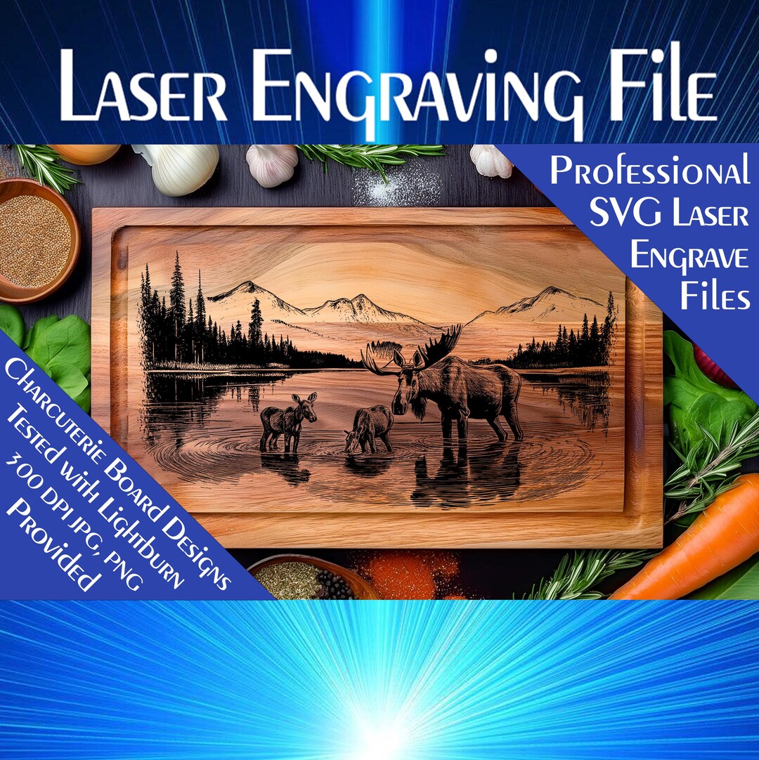 Moose Scene Laser Engraving SVG File: Charcuterie Board Design (digital ...