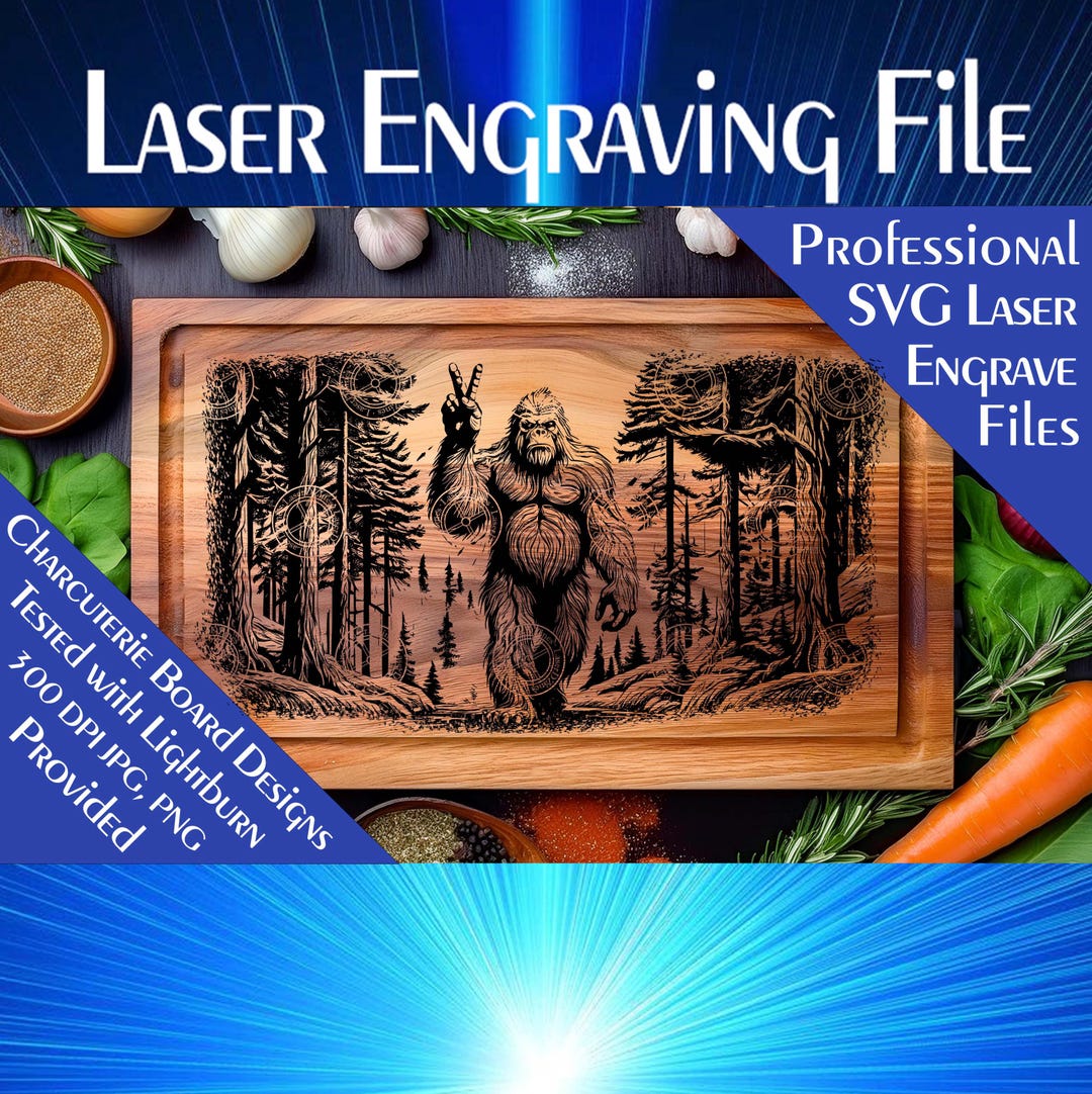 Bigfoot Peace Sign Laser Engrave SVG: Charcuterie Board Design (digital ...