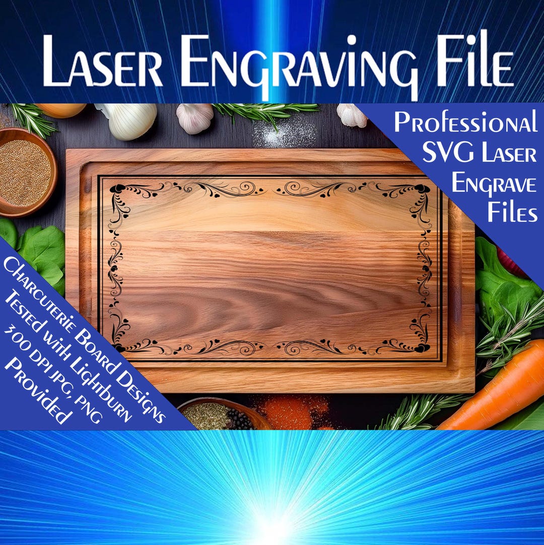 Charcuterie Serving Board, Laser Engrave File, Boarder Design, Instant ...