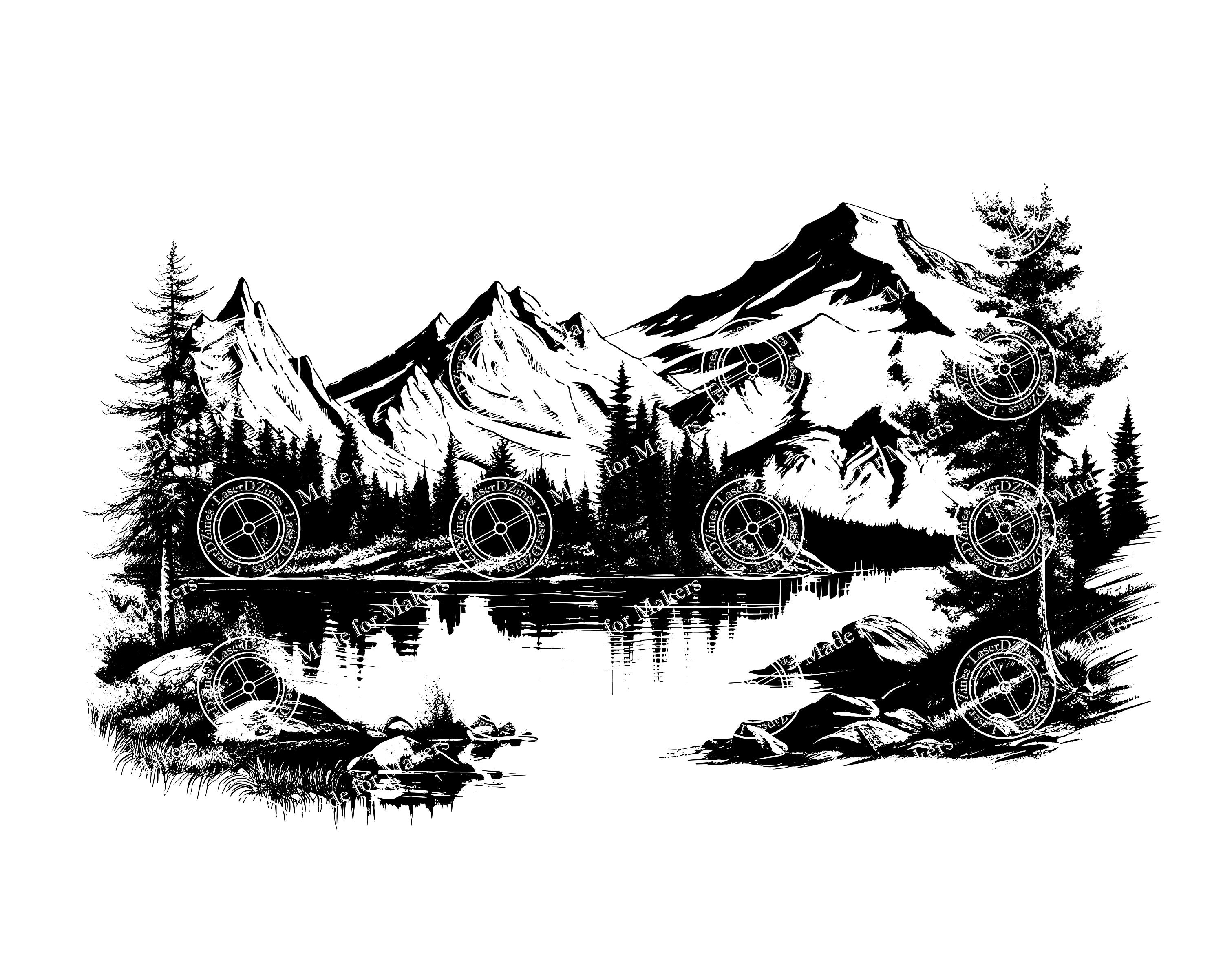 Mountain Lake Scene Laser Engrave SVG File Instant Download - Etsy