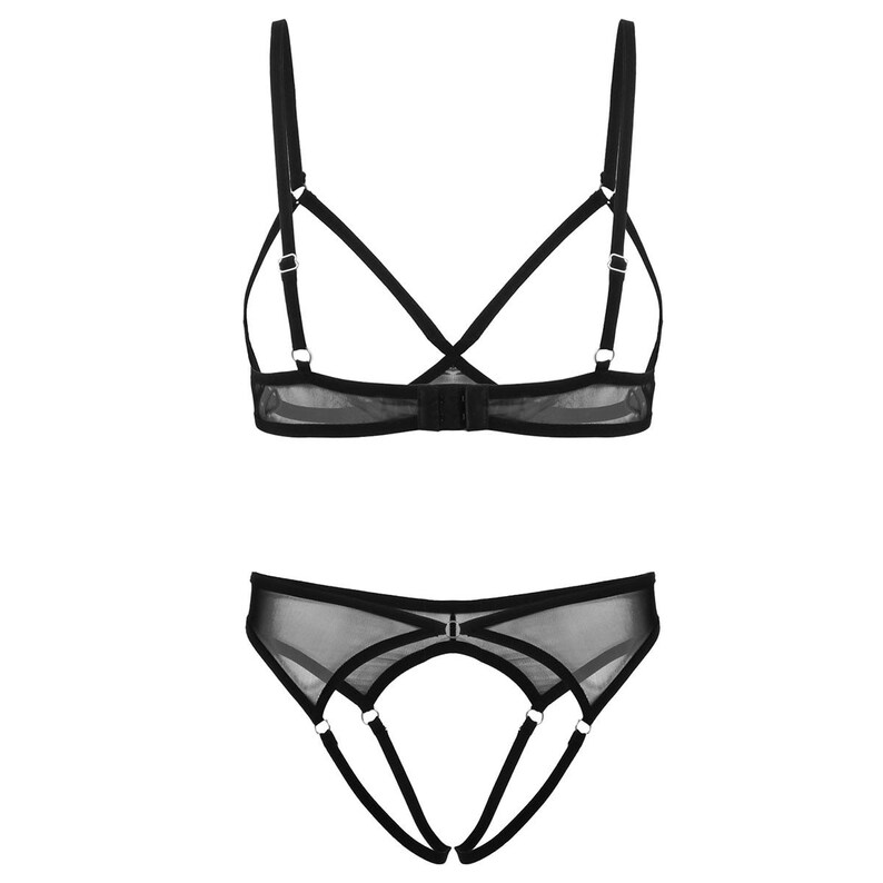 Open Bra And Crotchless Panties Set Sheer See Through Etsy