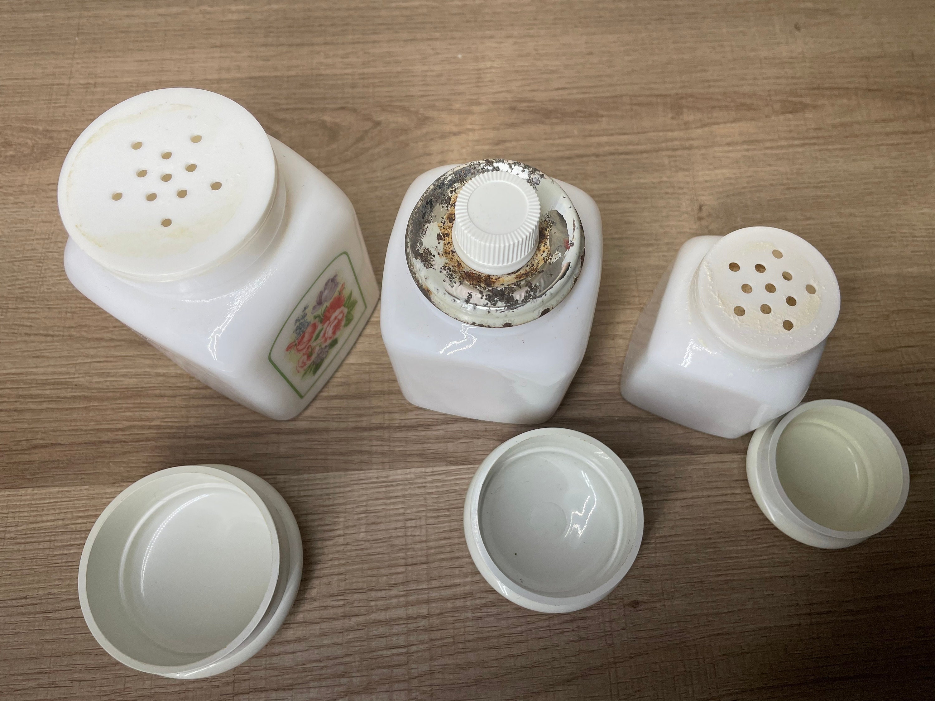 Vintage Avon Milkglass Vanity Powder Jars Country Gardens Floral ...