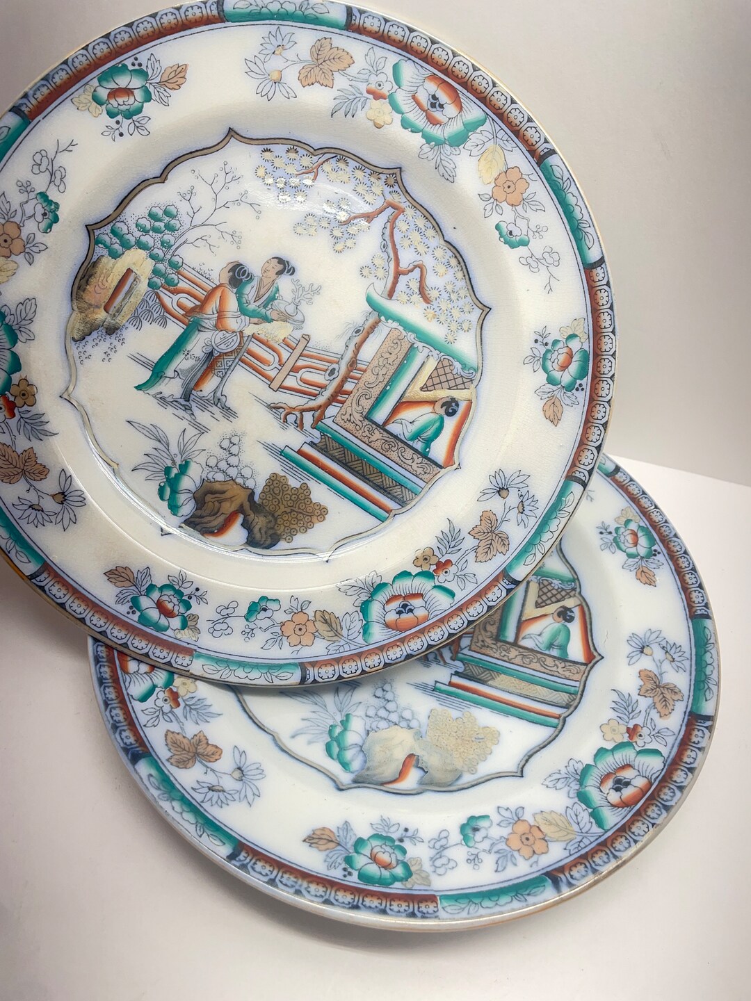 Antique Chinese Ching Asian Tea House Pattern Polychrome - Etsy