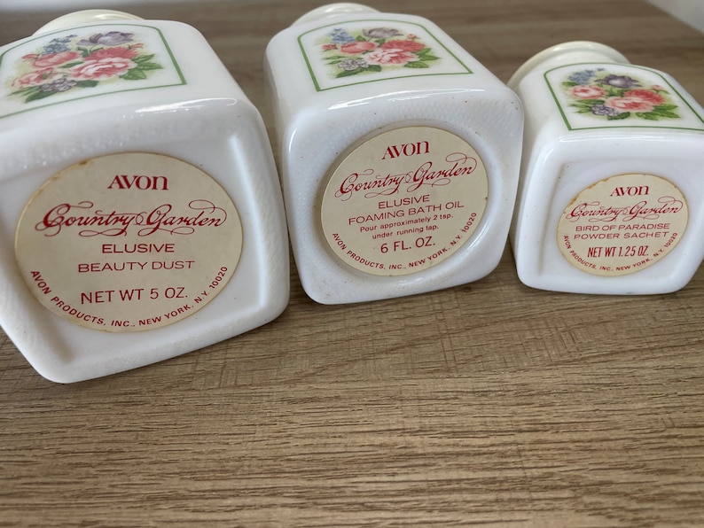 Vintage Avon Milkglass Vanity Powder Jars Country Gardens Floral ...