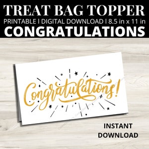 Congratulations Treat Bag Toppers, Congrats Cookie Cards, Graduation ...