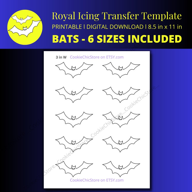 Bat Royal Icing Transfer Sheet, Printable Halloween Royal Icing ...