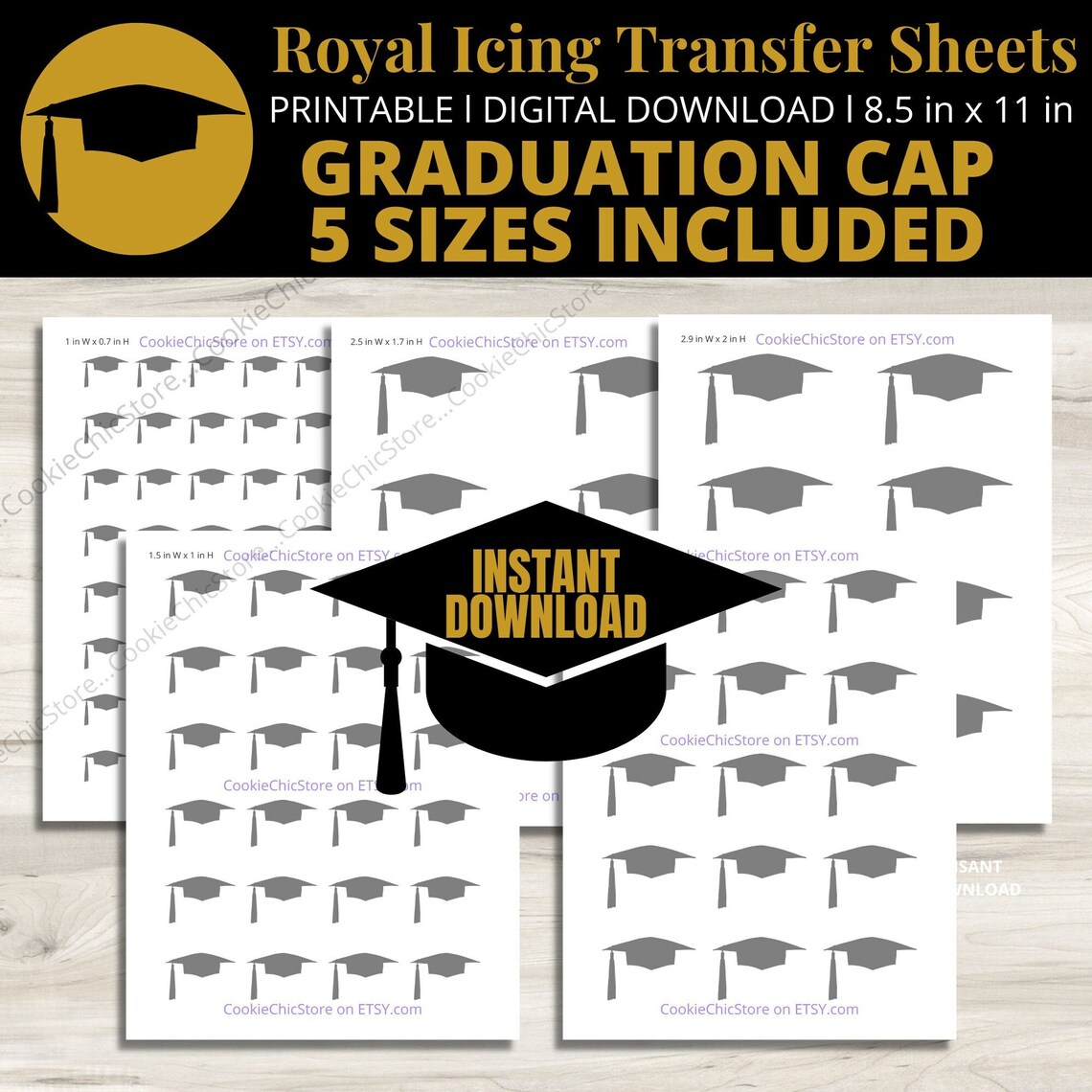Graduation Royal Icing Transfer, Royal Icing Template, Graduation Cap ...