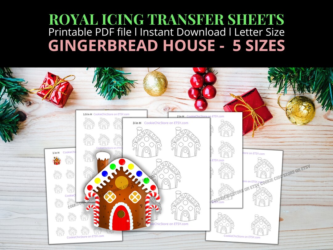 Gingerbread House Royal Icing Transfer Sheet for Baking Cookie Cake ...