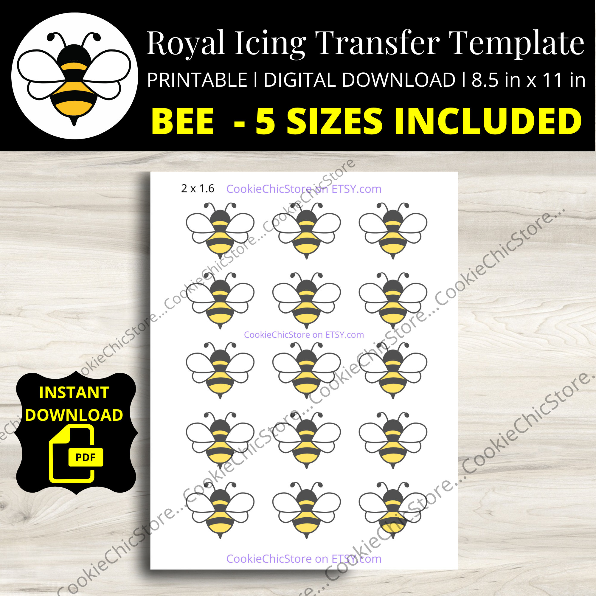 Royal Icing Bee Bee Royal Icing Transfer Sheet Bumble Bee - Etsy