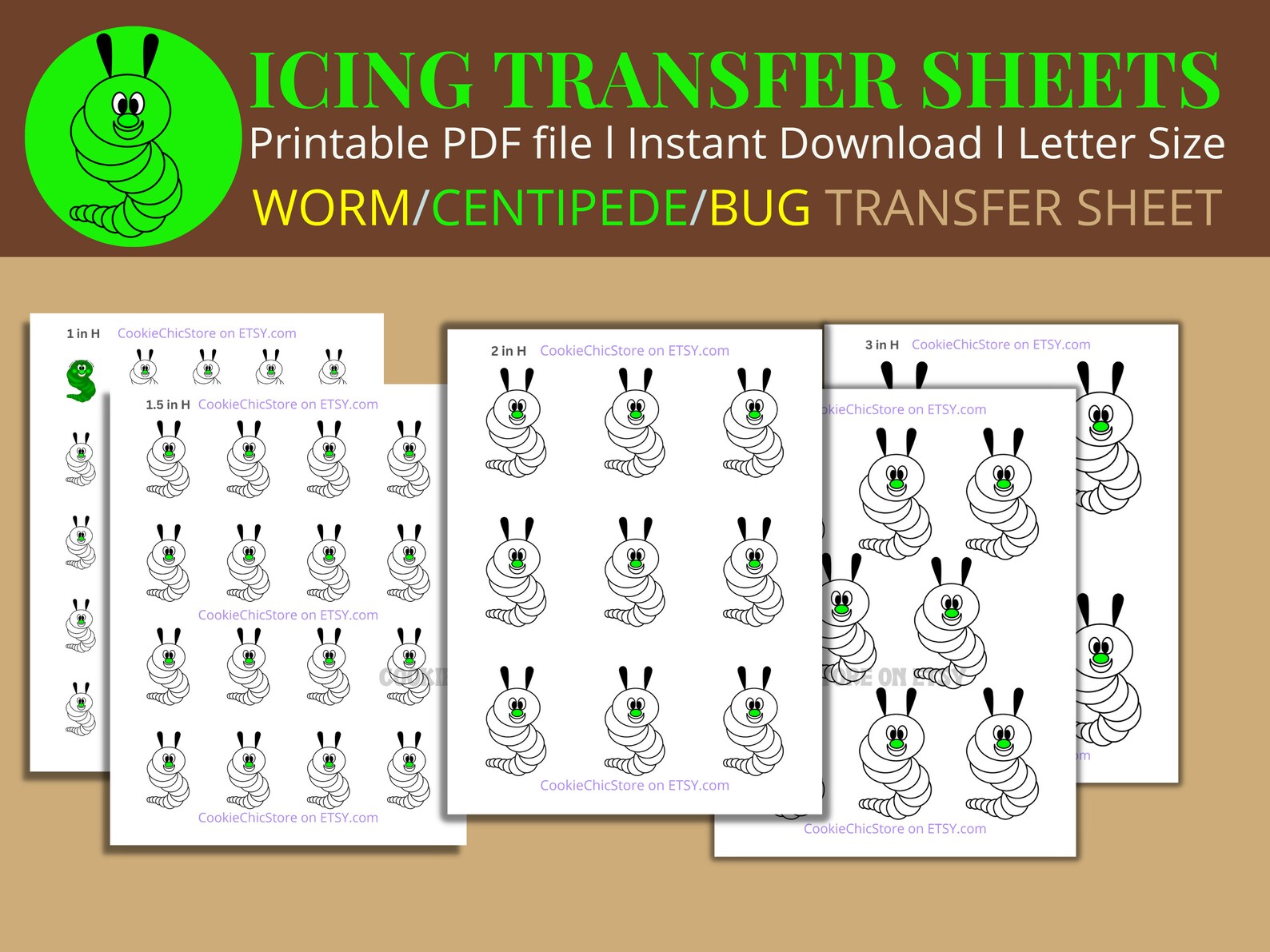 Royal Icing Transfer Sheet Template Bug Worm Centipede - Etsy