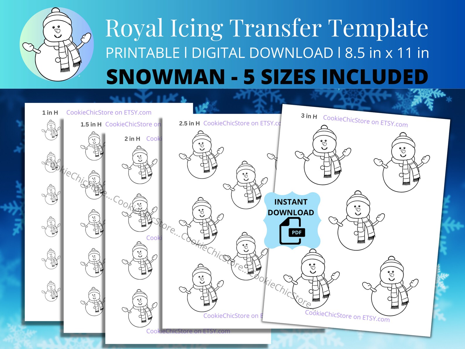 Snowman Royal Icing Transfer Sheet Christmas Royal Icing Transfer ...