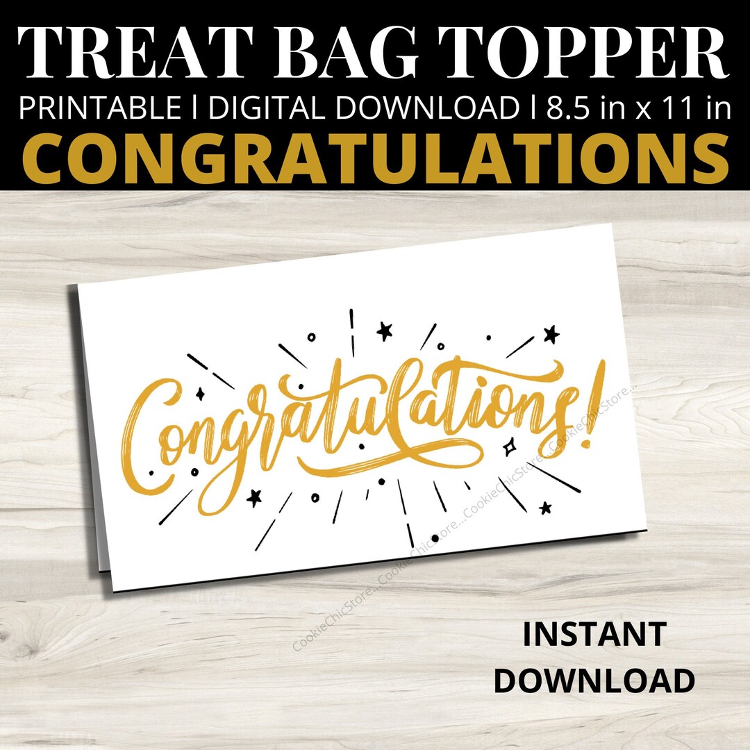 Congratulations Treat Bag Toppers, Congrats Cookie Cards, Graduation ...