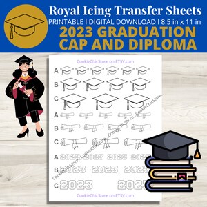 Graduation Transfer Sheet Royal Icing Template Bundle Pack, Graduation ...