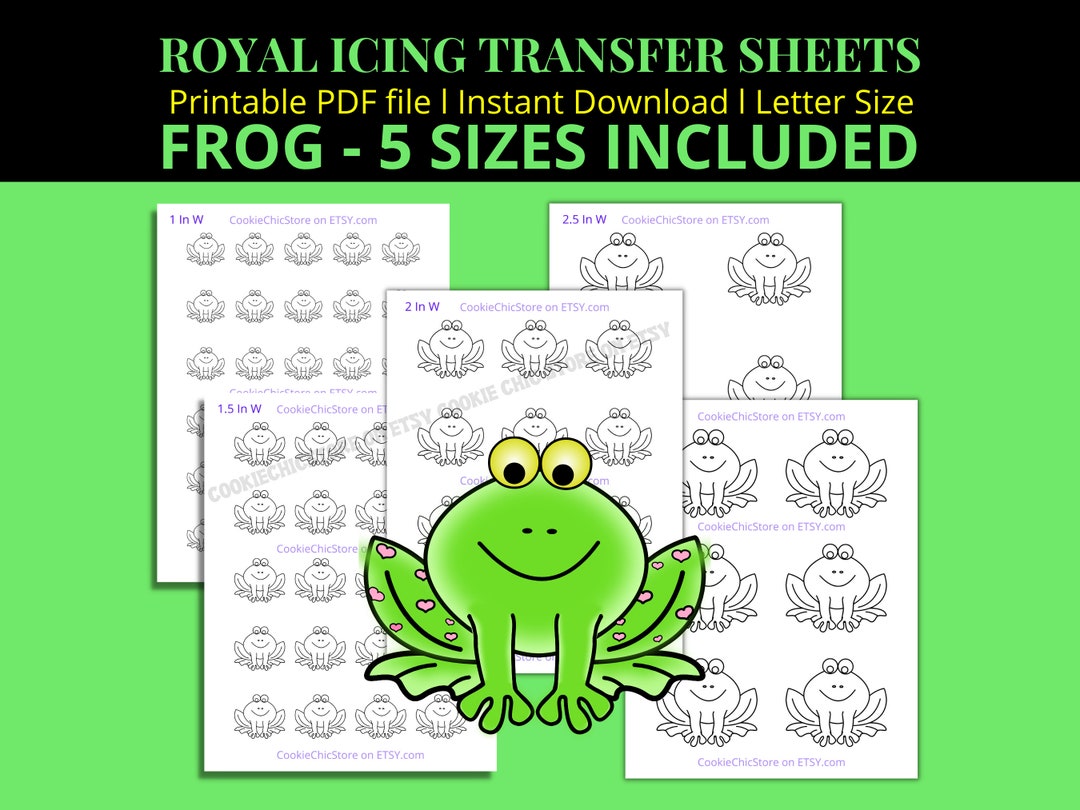 Frog Royal Icing Transfer Template Sheet for Royal Icing, Sugar Cookie ...