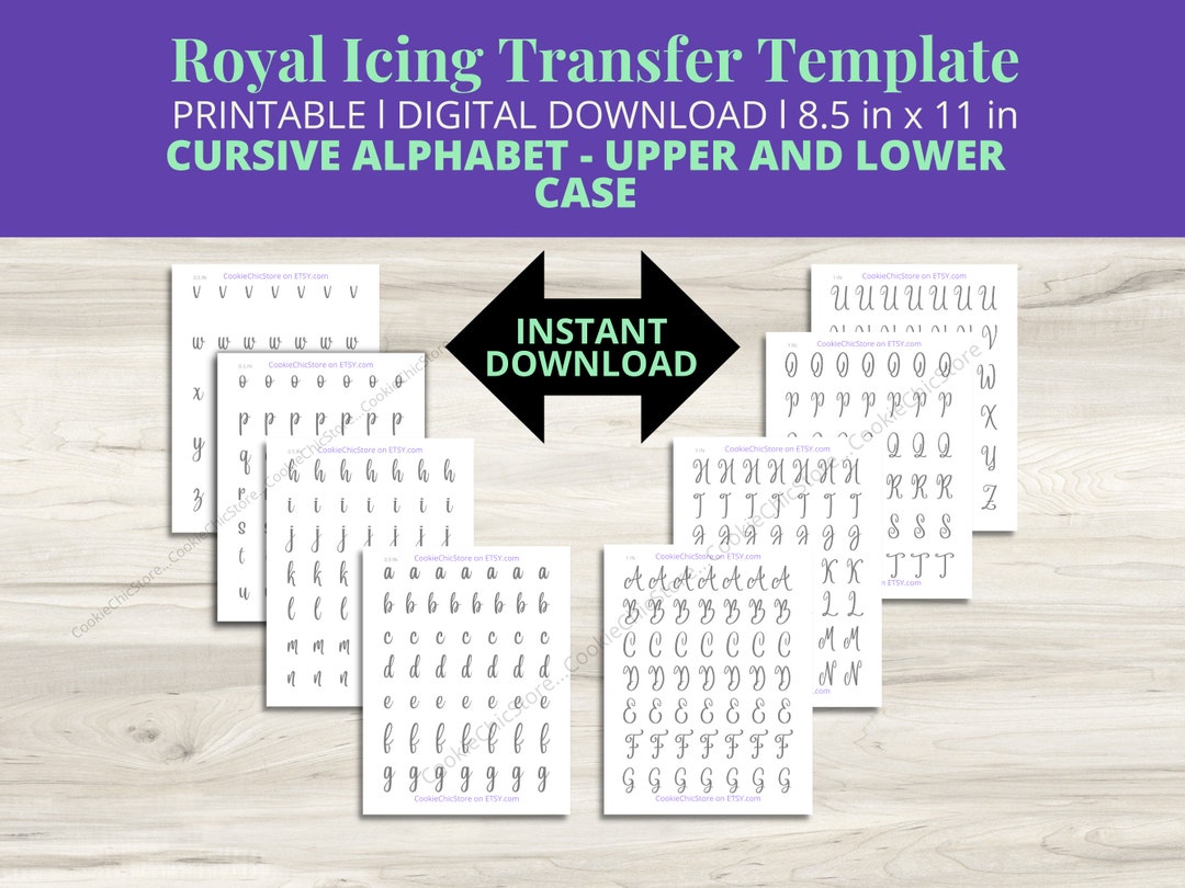 Royal Icing Transfer Script Letters Sheet, Cursive Alphabet Transfer ...