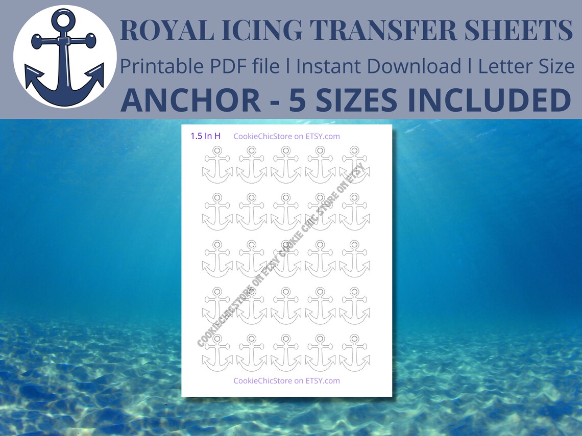 Anchor Royal Icing Transfer Sheet Template for Sugar Cookie Decorating ...