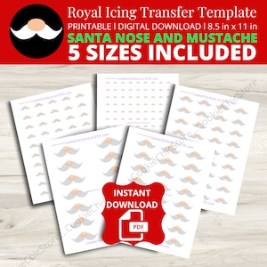 Santa Mustache Royal Icing Transfer Template, Christmas RI Transfer ...