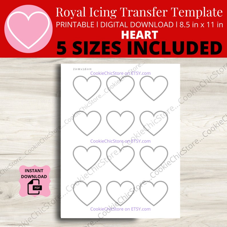 Heart Transfer Sheet Valentines Day Cookie Transfer Template - Etsy
