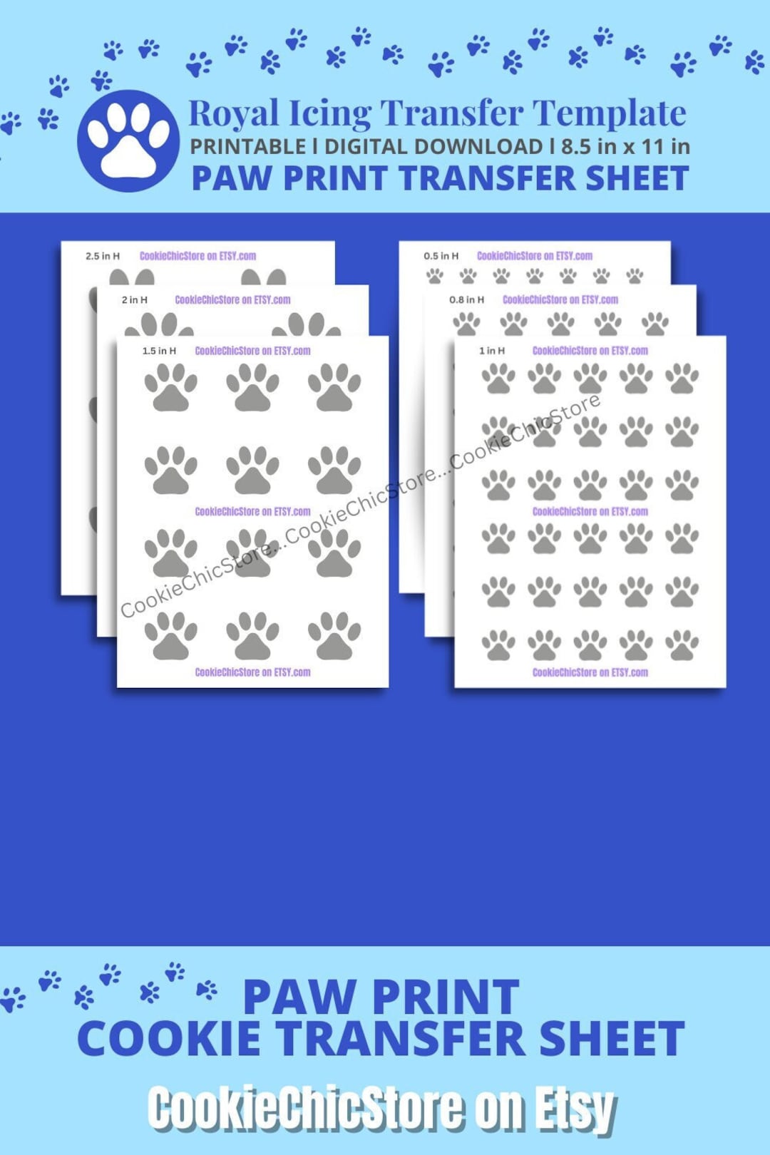Paw Print Royal Icing Transfer Sheet Template for Animal Cat Dog Cookie ...