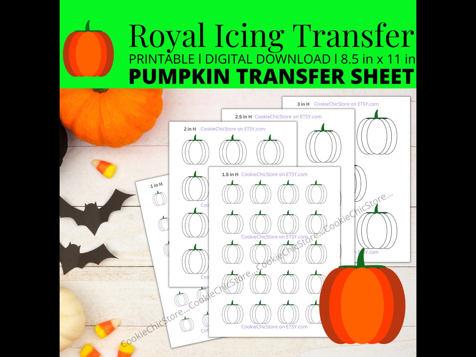 Thanksgiving Pumpkin Royal Icing Transfer Sheet, Fall Royal Icing ...