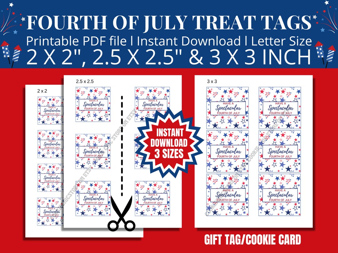 Printable 4th of July 2 in 2.5 in 3 Inch Cookie Gift Tag, Fourth of ...