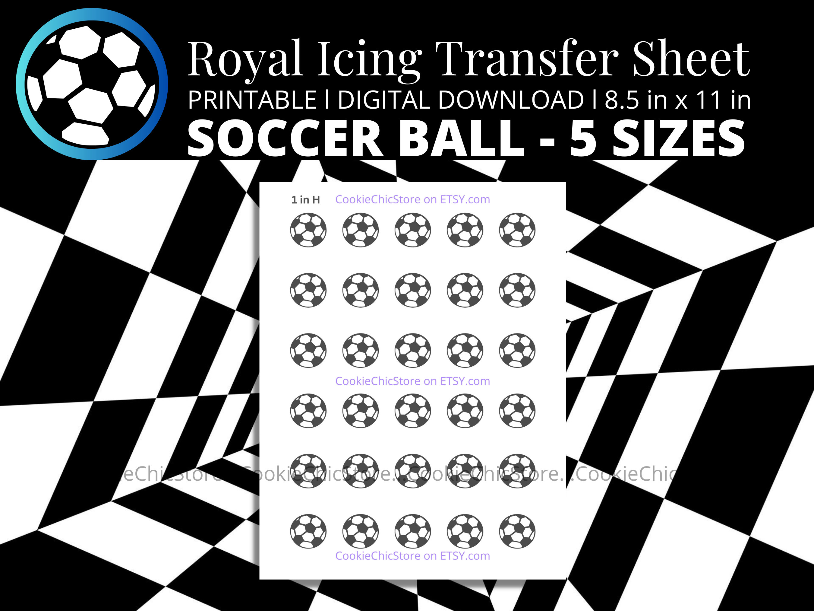 Soccer Ball Royal Icing Transfer Sheet Template, Printable Piping RI ...