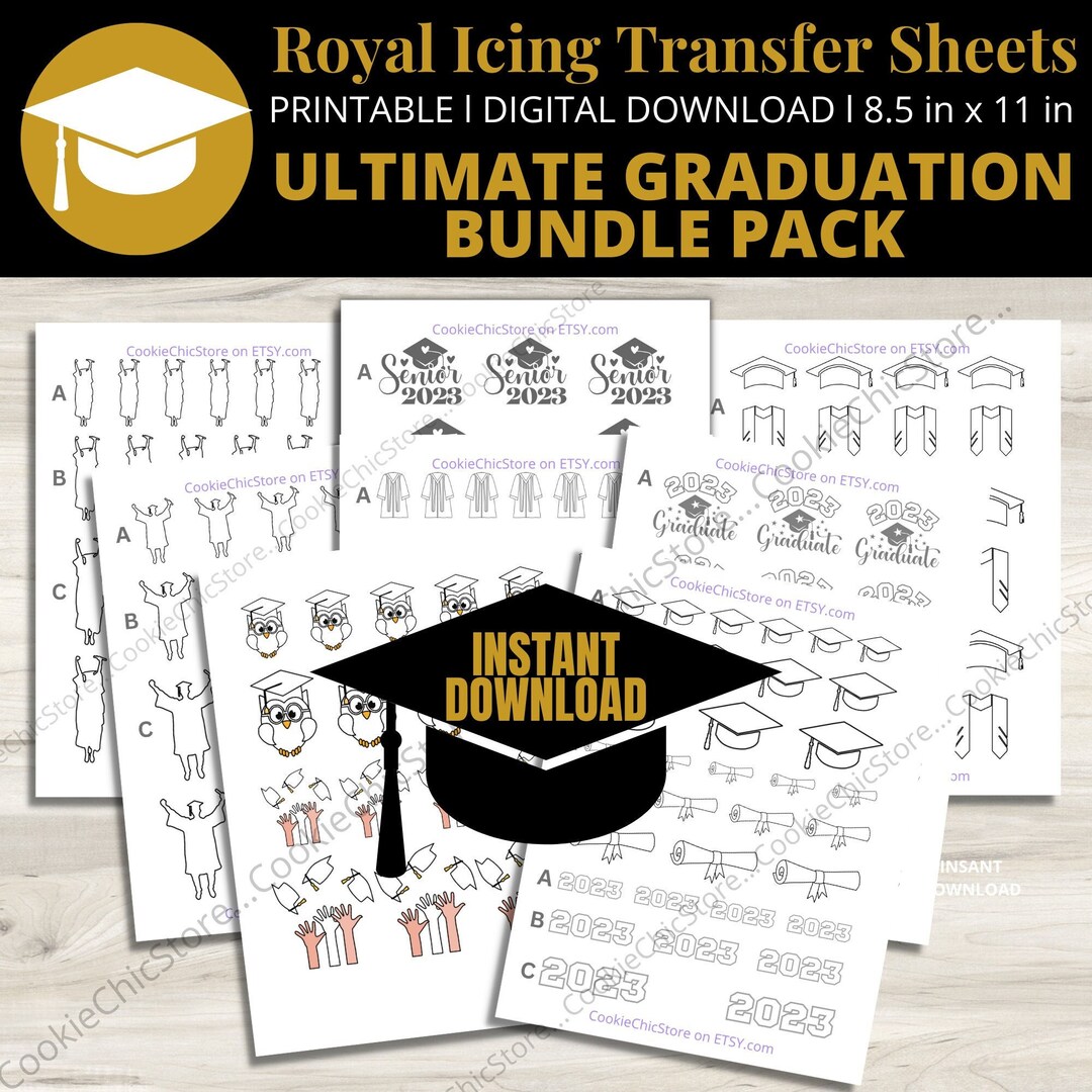 Graduation Transfer Sheet Royal Icing Template Bundle Pack, Graduation ...