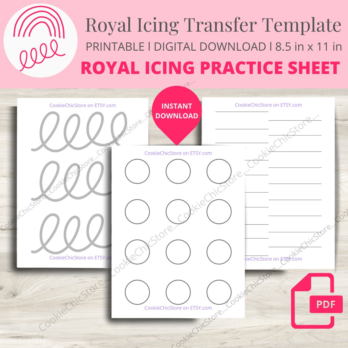 Piping Practice Sheet, Royal Icing Practice Sheet, Practice Piping Sheet, Piping Template Royal ...