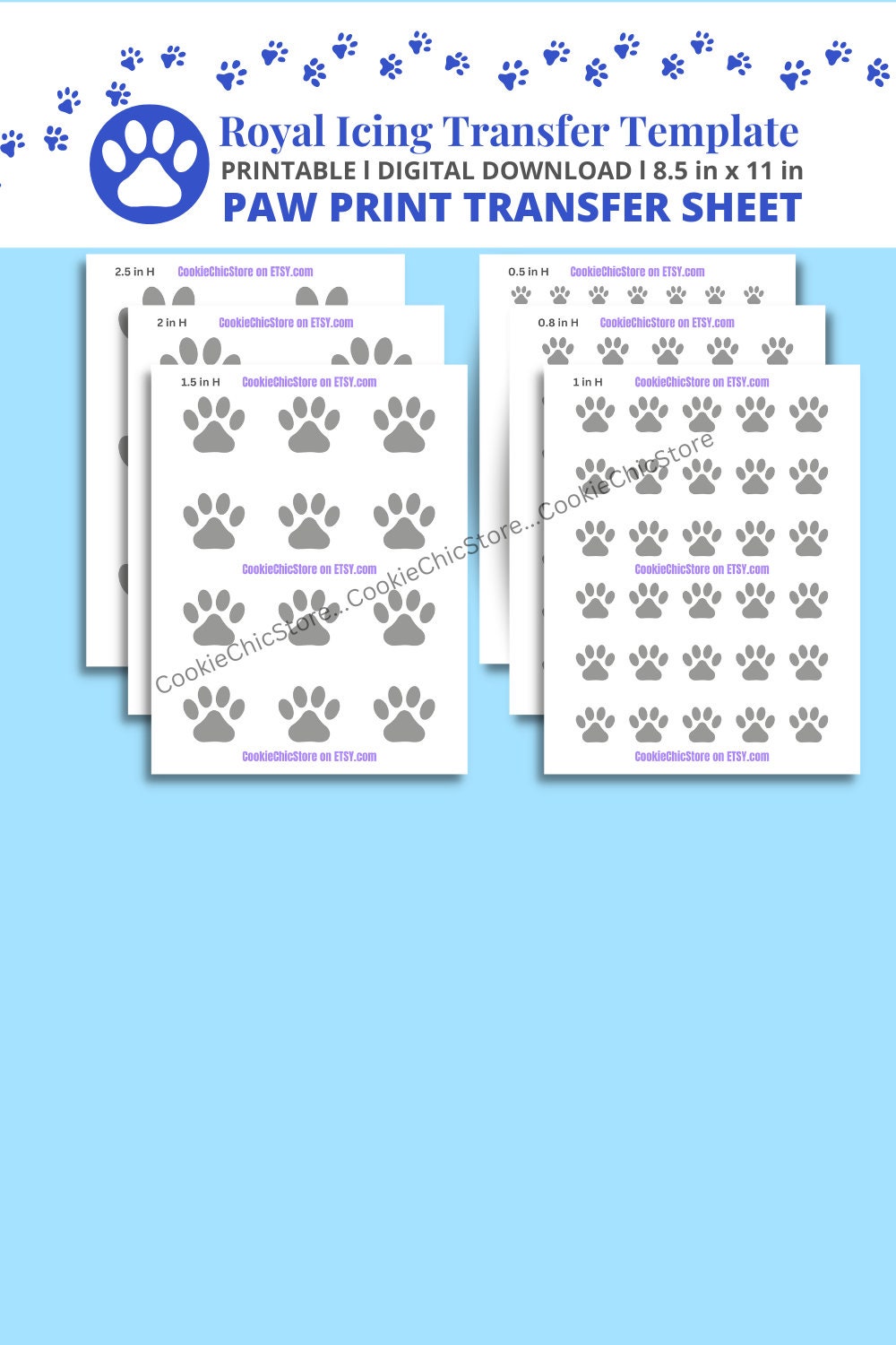 Paw Print Royal Icing Transfer Sheet Template for Animal Cat Dog Cookie ...