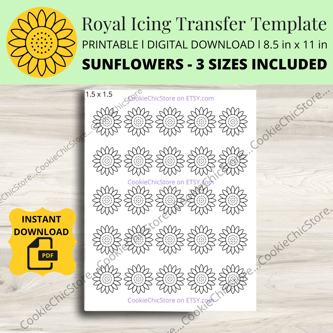 Sunflower Royal Icing Transfer Sheet Royal Icing Sunflowers - Etsy