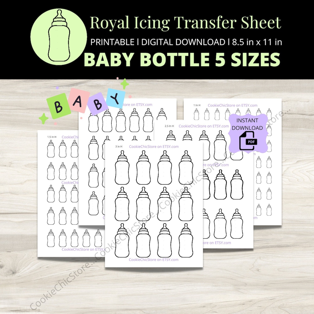 Baby Bottle Royal Icing Transfer Sheet, Bottle RI Transfer Template ...