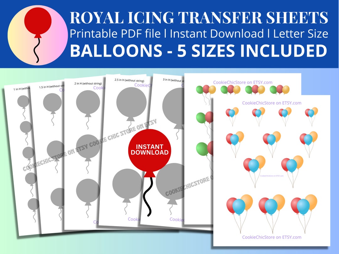 Balloon Royal Icing Transfer Sheet Royal Icing Transfer - Etsy