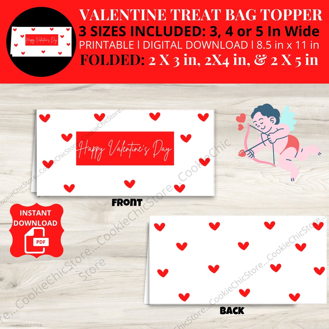 Valentine Treat Bag Topper, Printable 3 4 5 Inch Treat Tags, Cookie Bag ...