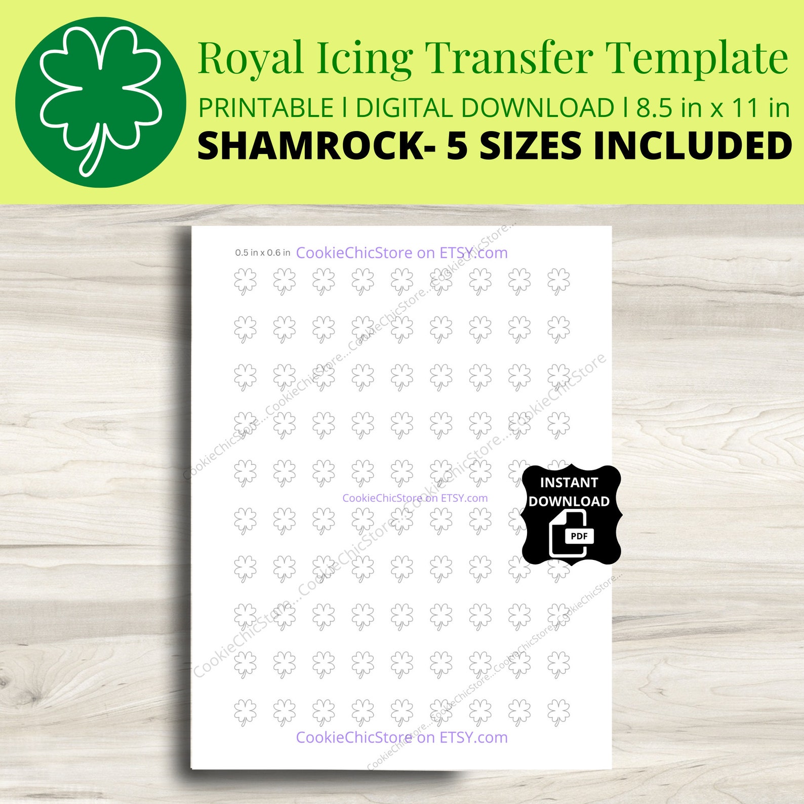 St Patrick Royal Icing Transfer Sheet, Shamrock Transfer Sheet for St ...