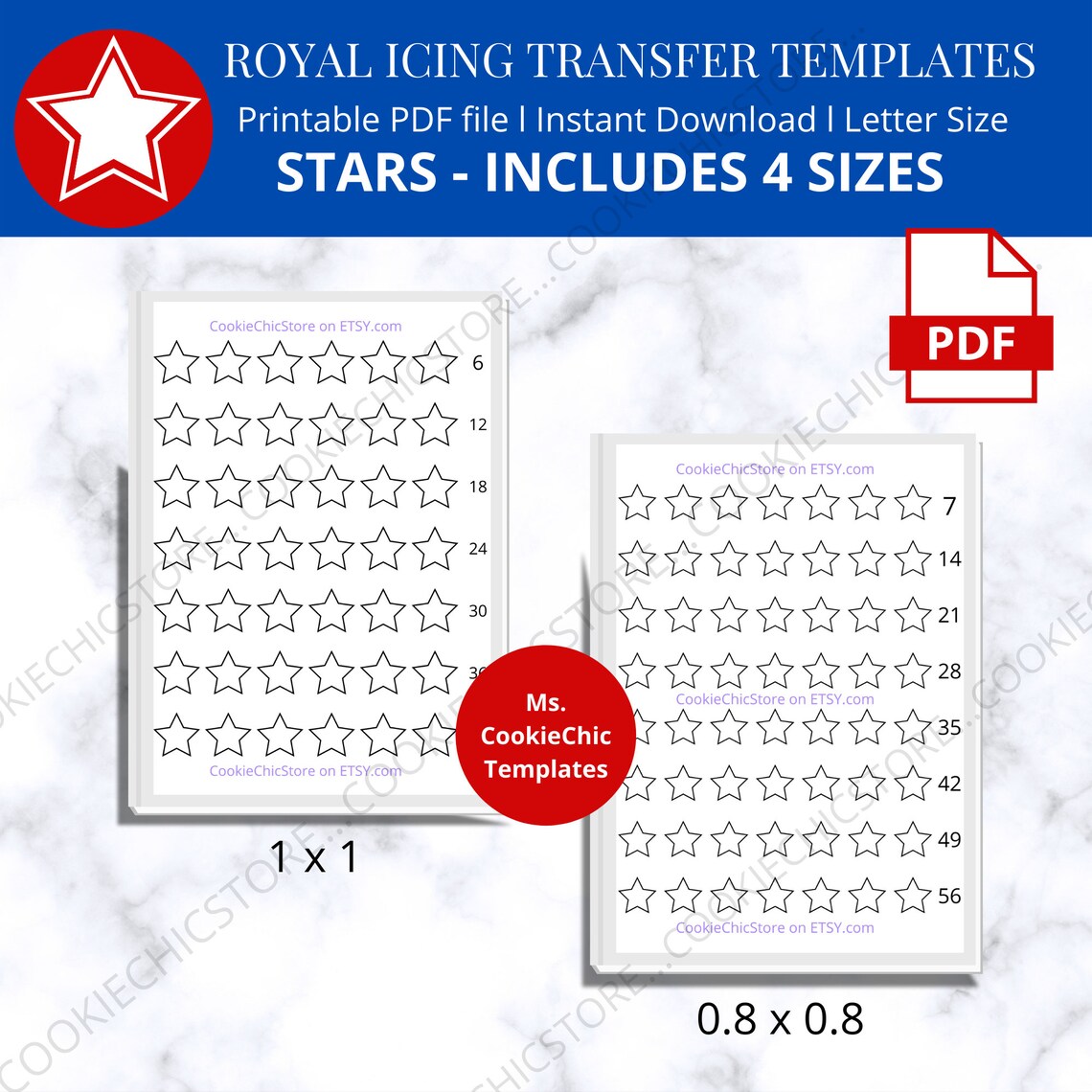 Royal Icing Transfer Template Star Stars Instant Download | Etsy