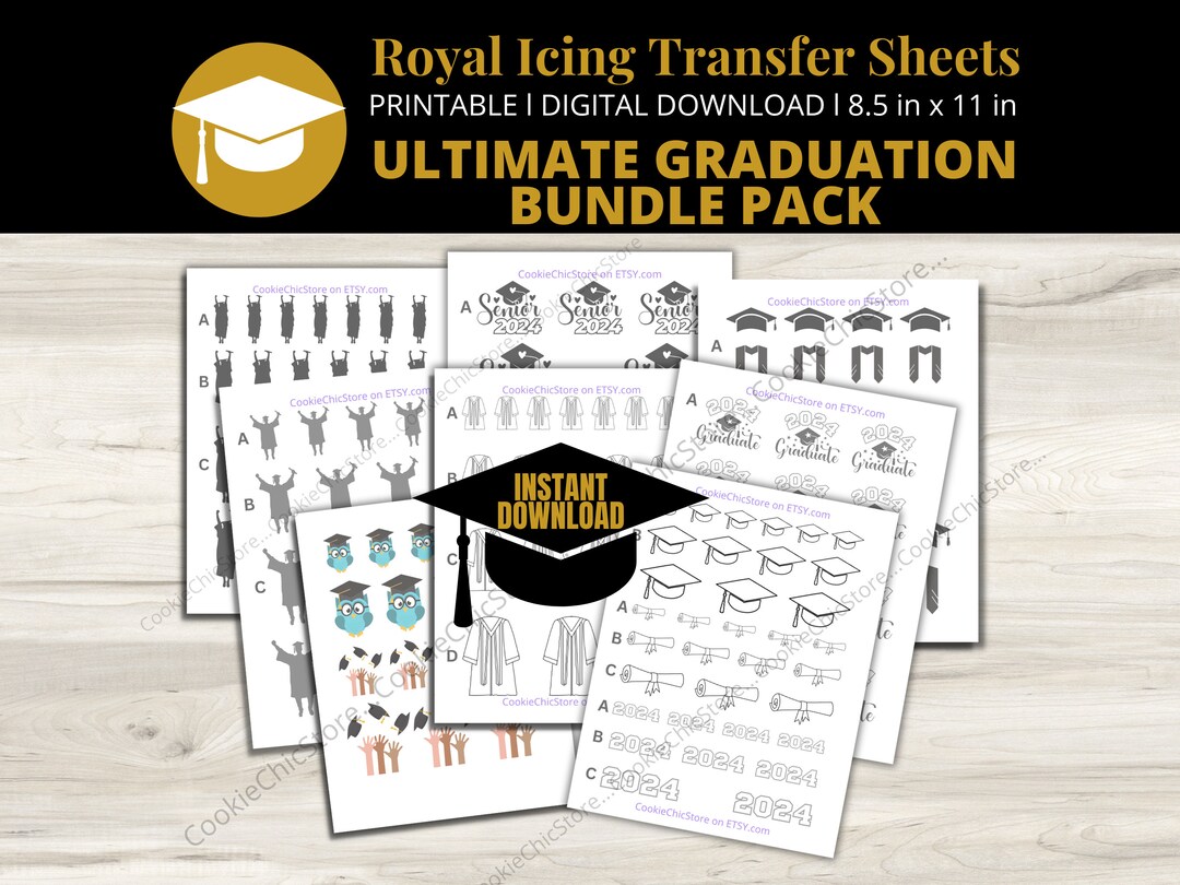 Graduation Transfer Sheet Royal Icing Template Bundle Pack, Graduation ...