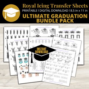 Graduation Transfer Sheet Royal Icing Template Bundle Pack, Graduation Royal Icing Transfer ...