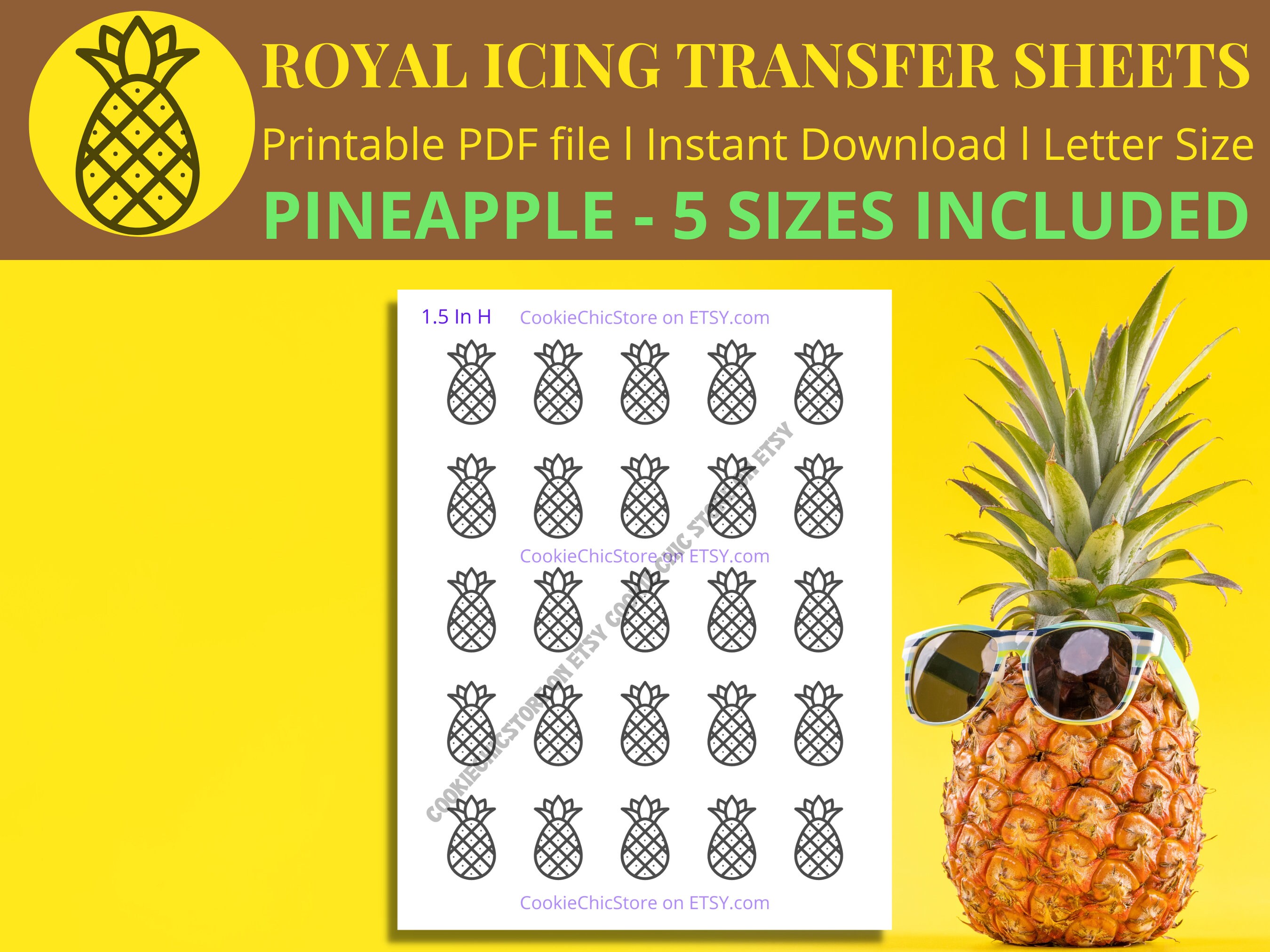 Pineapple Royal Icing Transfer Sheet Template for Sugar Cookie - Etsy