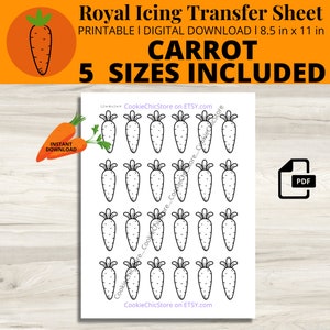 Carrot Royal Icing Transfer Sheet Template for Easter Sugar Cookie ...