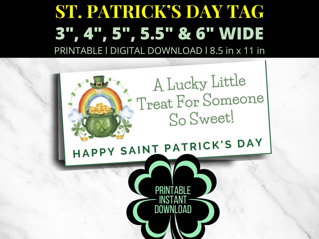 Happy St Patrick's Day Gift Tag, Printable Cookie Bag Topper, Square ...