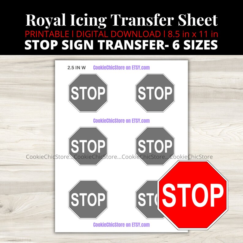 Stop Sign Icing Transfer Sheet Template for Sugar Cookie Decorating ...