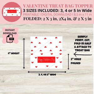 Valentine Treat Bag Topper, Printable 3 4 5 Inch Treat Tags, Cookie Bag ...