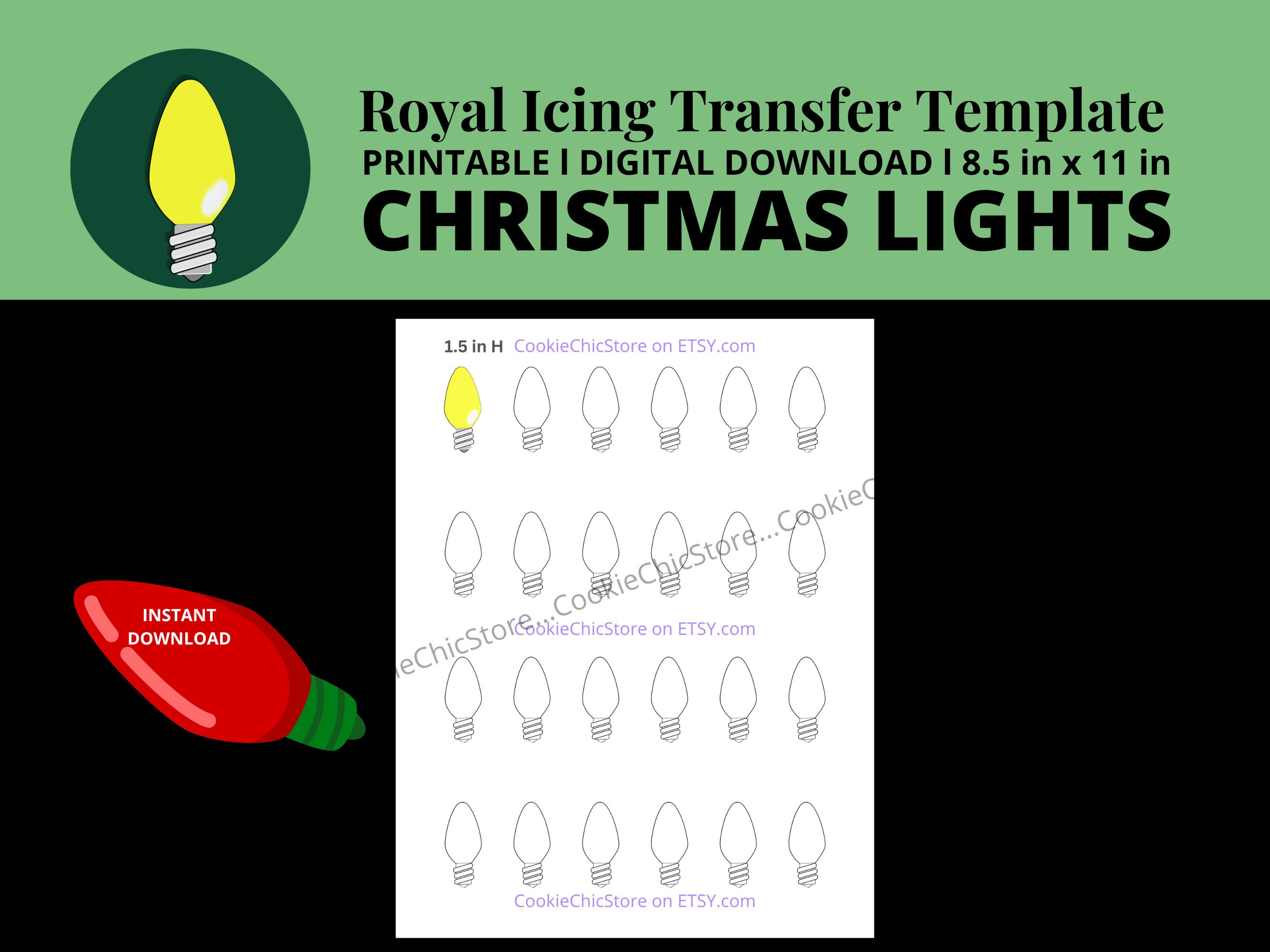 Christmas Lights Royal Icing Transfer Sheet Template, Printable ...