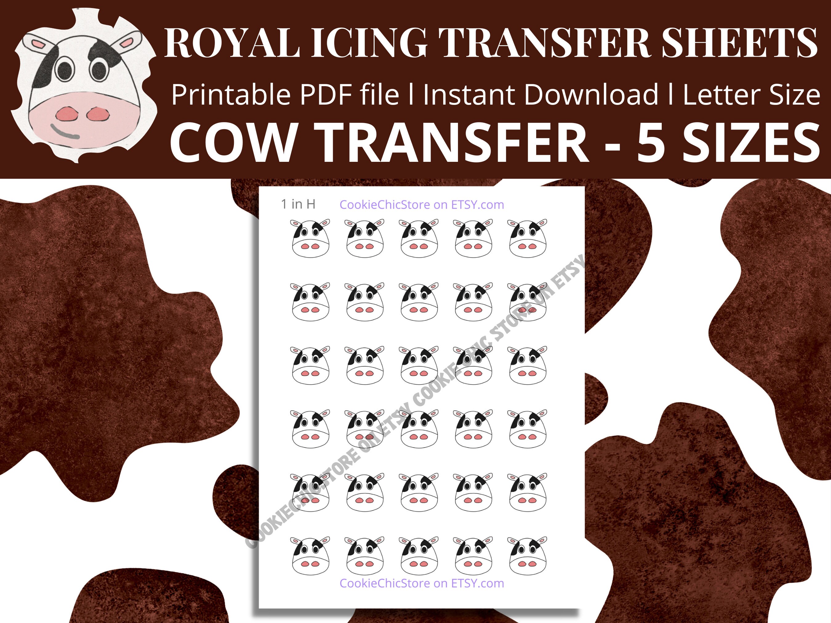 Cow Royal Icing Transfer Sheet Template Printable Cow Head - Etsy