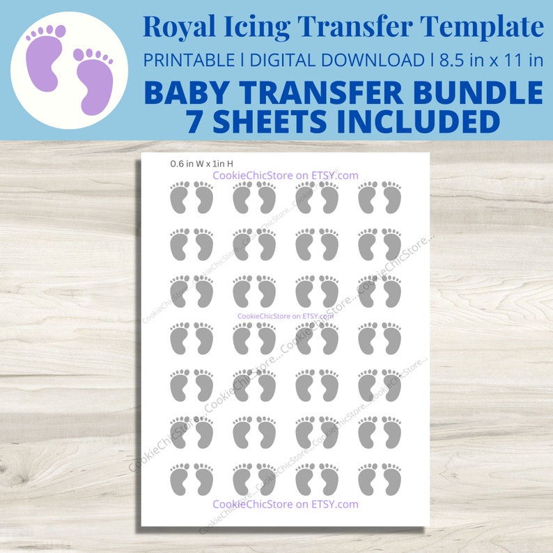 Baby Shower Royal Icing Transfer Sheet, Baby Foot Cookie Transfer Sheet ...
