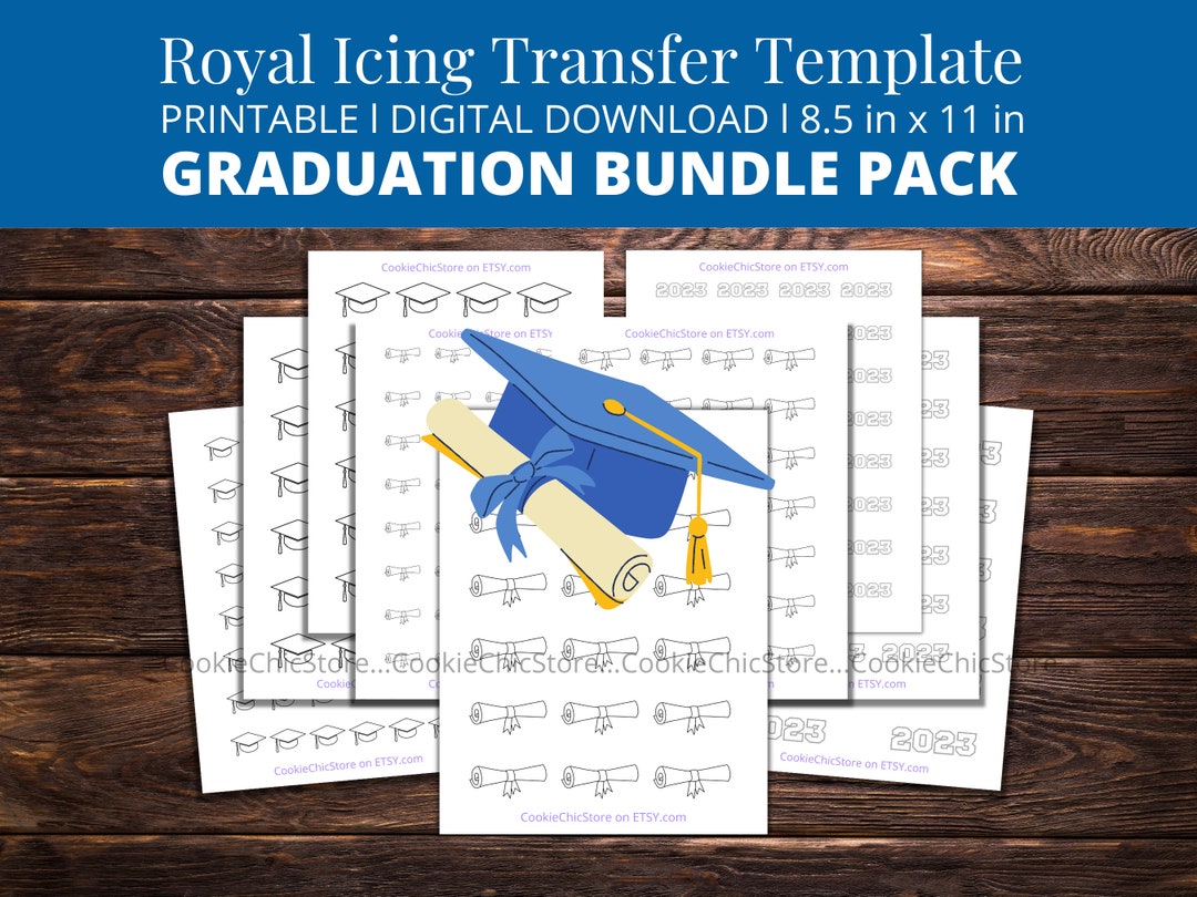 Graduation Cap Royal Icing Transfer Sheet Template for Royal Icing Sugar Cookie Decoration ...
