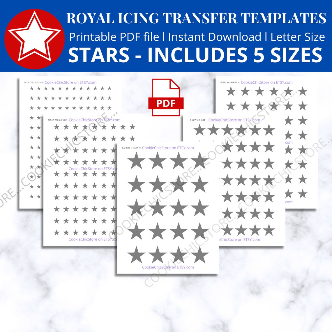 Royal Icing Transfer Template Star Stars Instant Download - Etsy