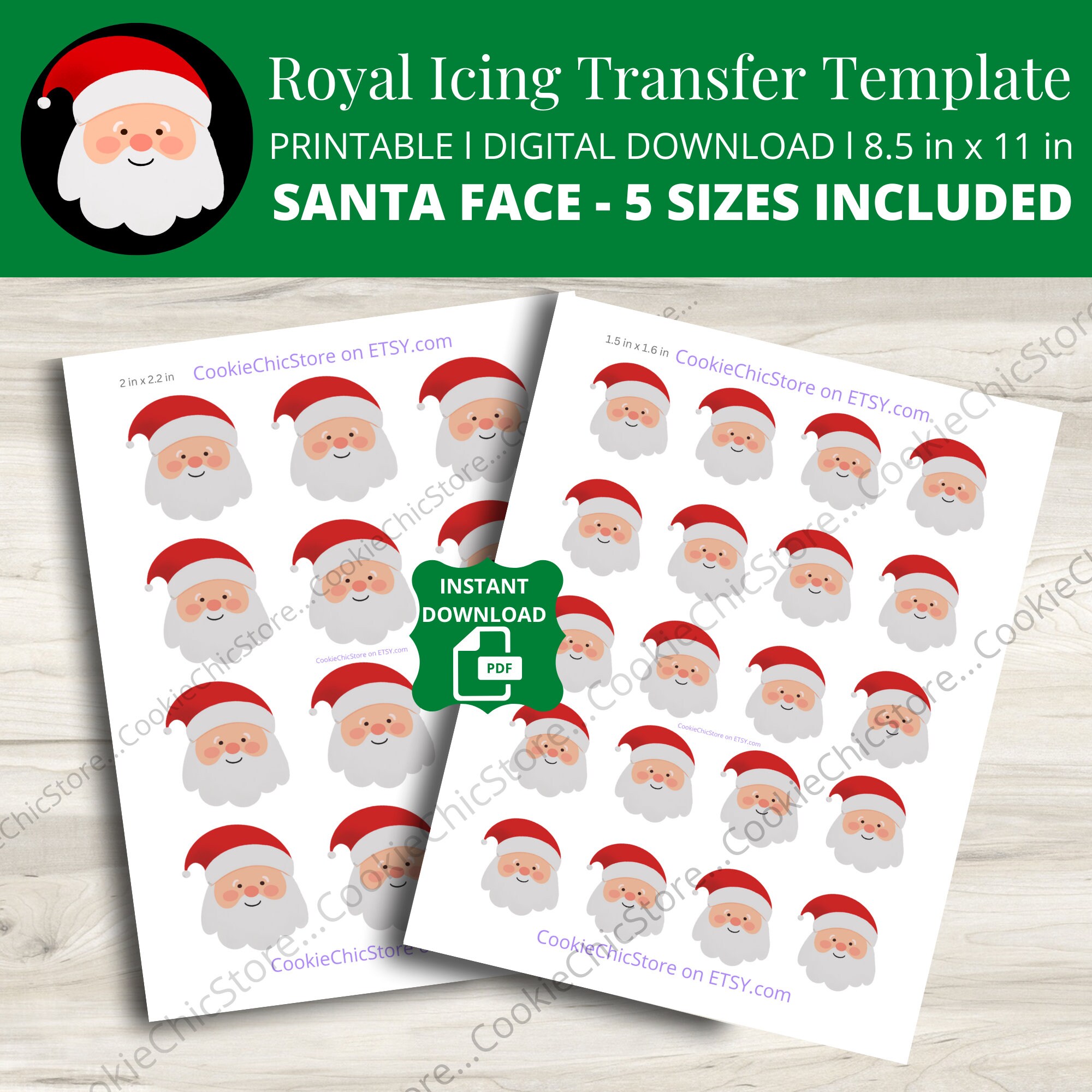 Santa Royal Icing Transfer Sheet, Christmas Royal Icing Transfer ...