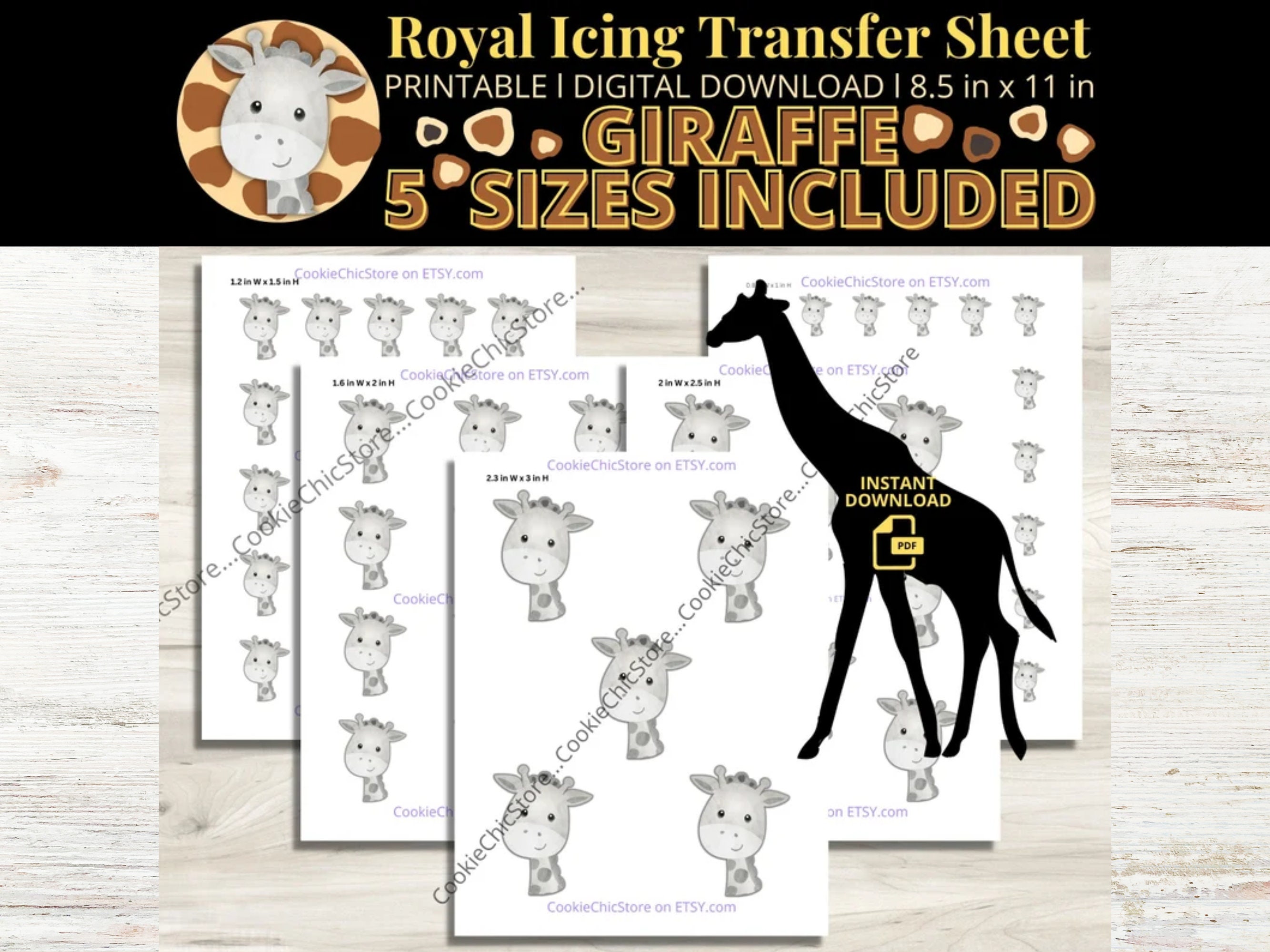 Giraffe Royal Icing Transfer Sheet for Safari Royal Icing Transfer ...